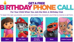 FREE Birthday Phone Call from Nick Jr. Characters